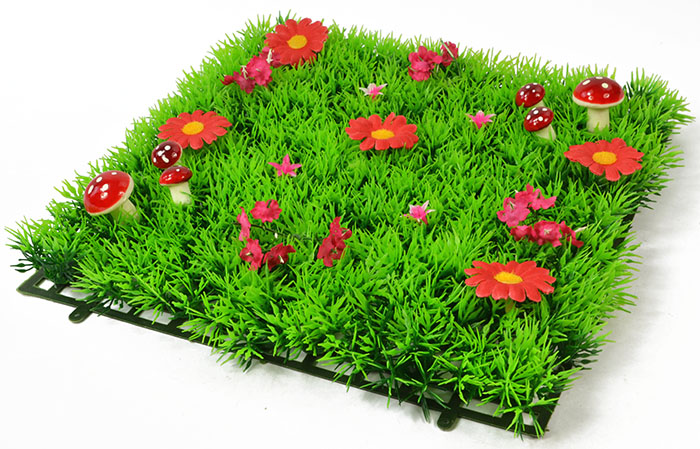 Luxury Grass Mat Square with Red Flowers and Toadstools - Grass and Moss