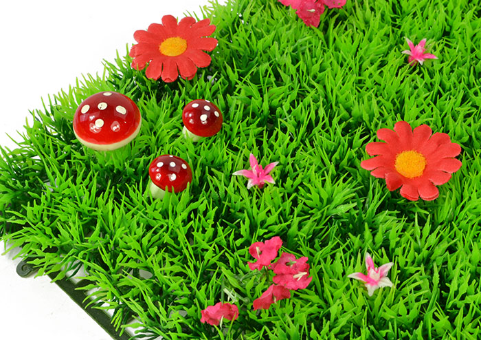 Luxury Grass Mat Square with Red Flowers and Toadstools - Grass and Moss
